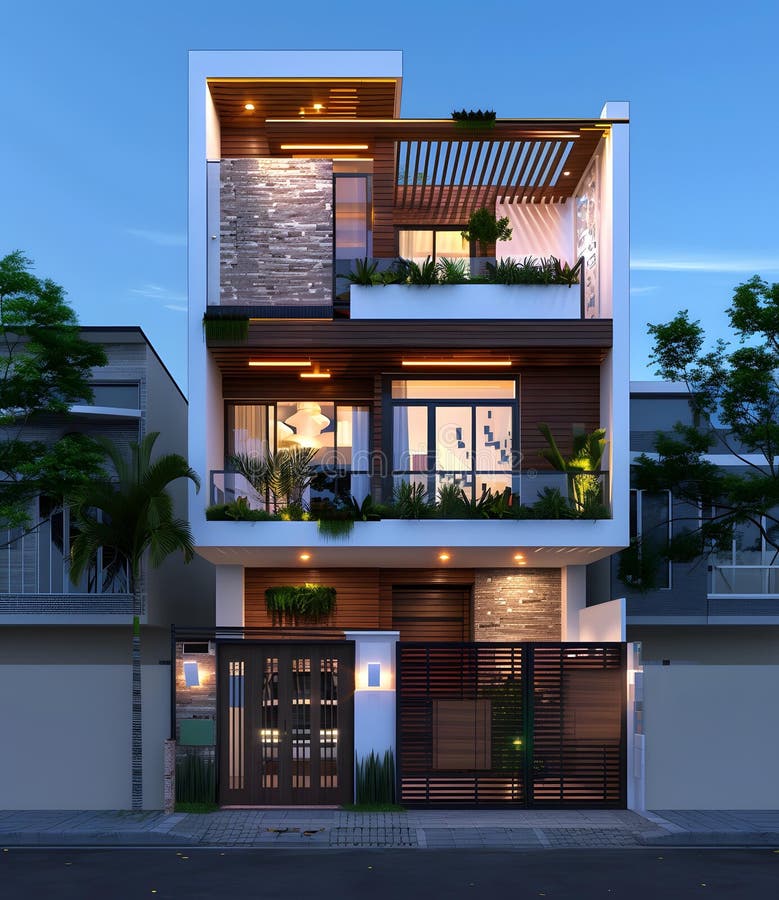 Modern Minimalist House Design with Wooden Facade and Balconies ...