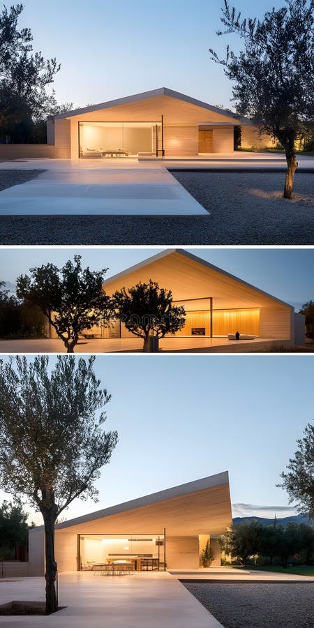 Modern Minimalist House with Olive Trees and Large Windows Generated ...