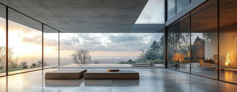 Modern Minimalist House with Panoramic City View Stock Illustration ...