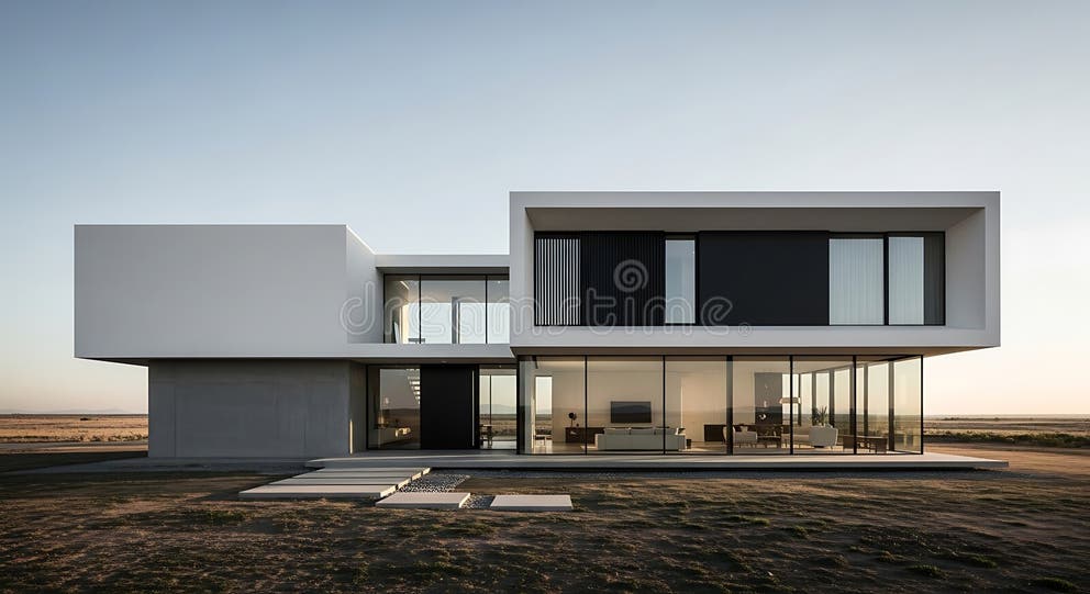 Modern, Minimalist House with a Sleek, Angular Design in a Flat, Open ...