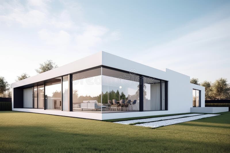 Modern and Minimalist House, with a Wall of Windows in the Exterior and ...