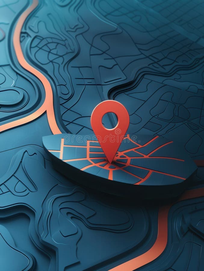 A Modern, Minimalist Image Featuring a Red Location Pin on a Blue 3D ...