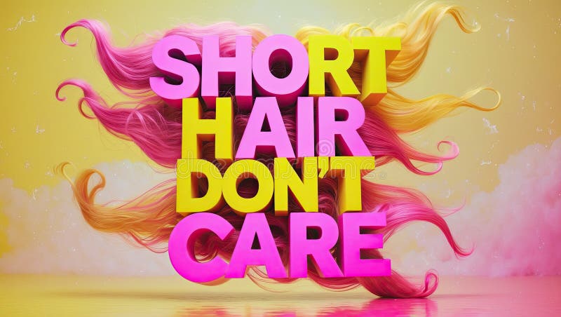 Bold Short Hair Don T Care Text with Curly Hair Strands Stock ...