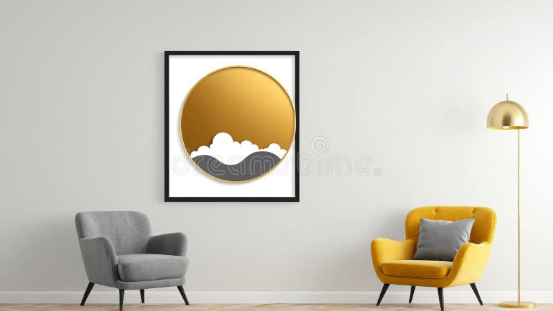 Modern Minimalist Interior with Abstract Art and Vibrant Chairs Stock ...