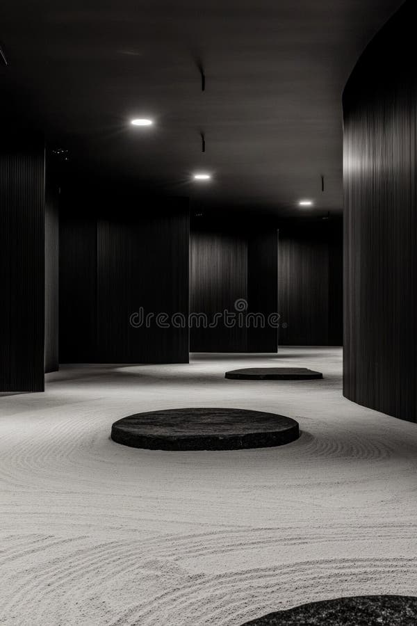 Modern Minimalist Interior with Black Columns and Sand Patterns Stock ...