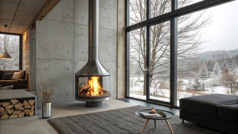 Modern Minimalist Interior with Characteristic Cast Iron Fireplace ...