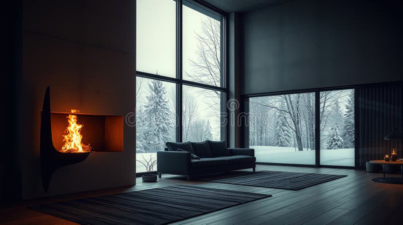 Modern Minimalist Interior with Characteristic Cast Iron Fireplace ...