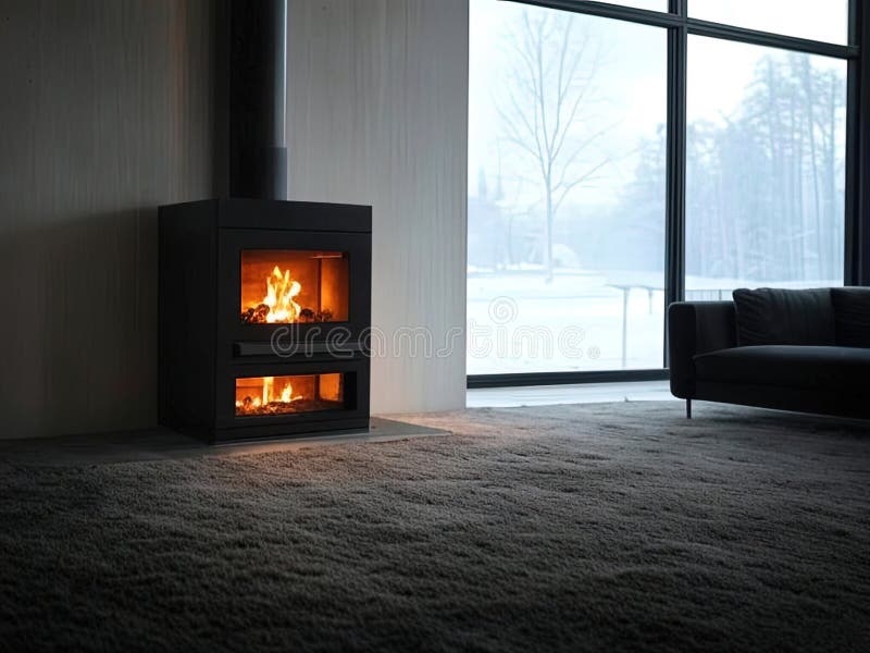 Modern Minimalist Interior with Characteristic Cast Iron Fireplace ...