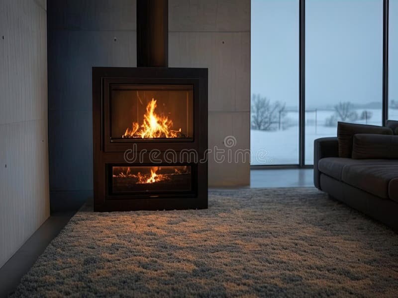 Modern Minimalist Interior with Characteristic Cast Iron Fireplace ...