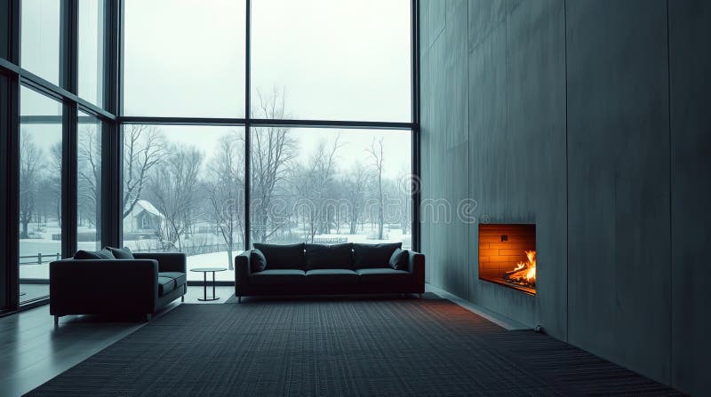 Modern Minimalist Interior with Characteristic Cast Iron Fireplace ...