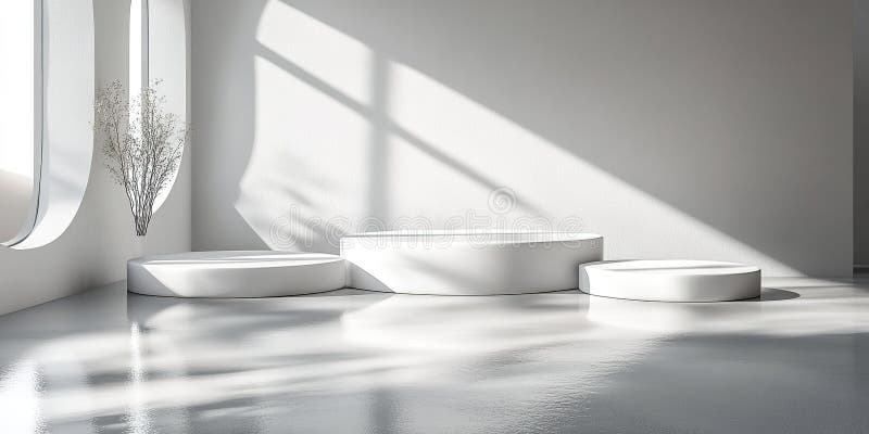 Modern Minimalist Interior with Circular Platforms and Soft Natural ...