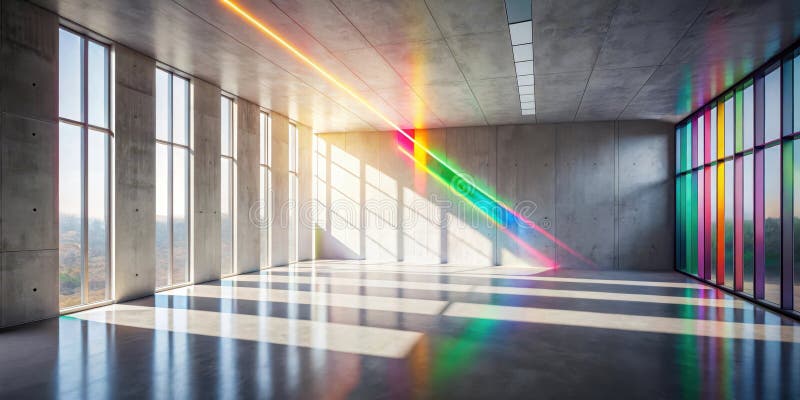 Modern Minimalist Interior with Colorful Light Refraction and Expansive ...