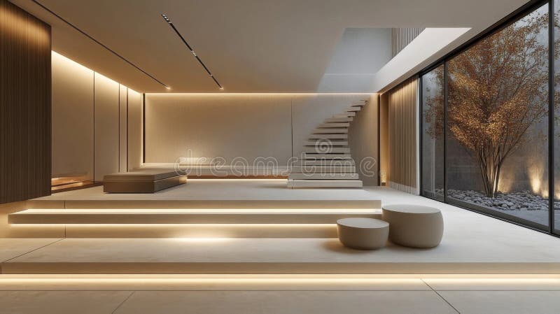 Modern Minimalist Interior Design with Beige Tones Stock Illustration ...