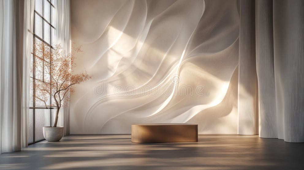 Modern Minimalist Interior Design with Beige Wave Wall Texture Stock ...