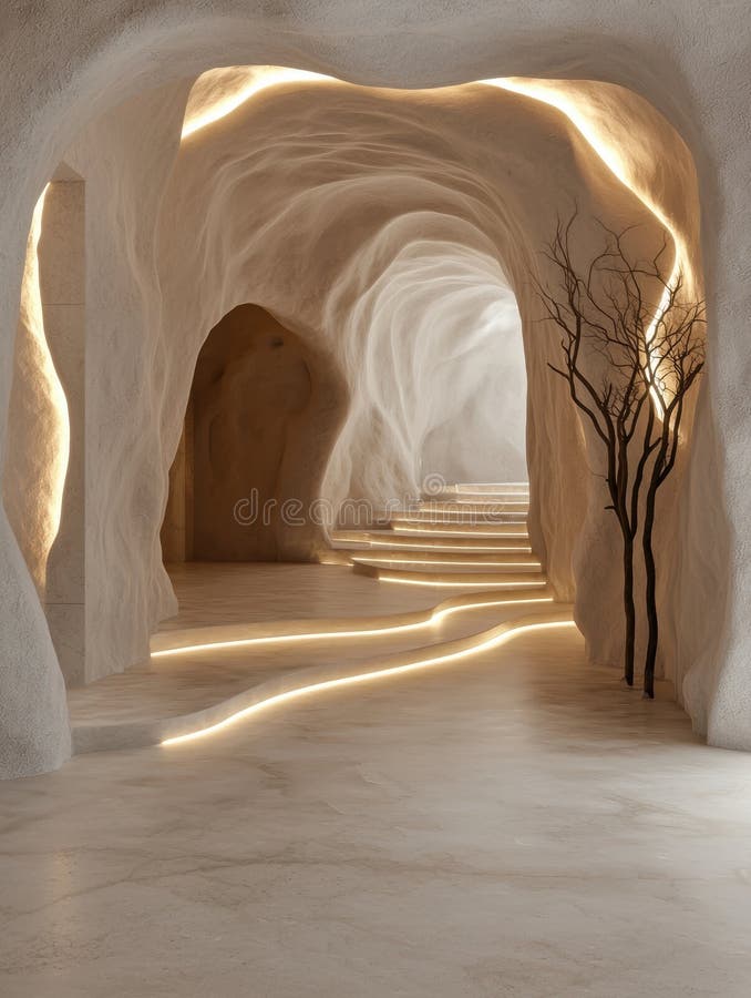 Modern Minimalist Interior Design of a Cave-like Hallway with Warm ...