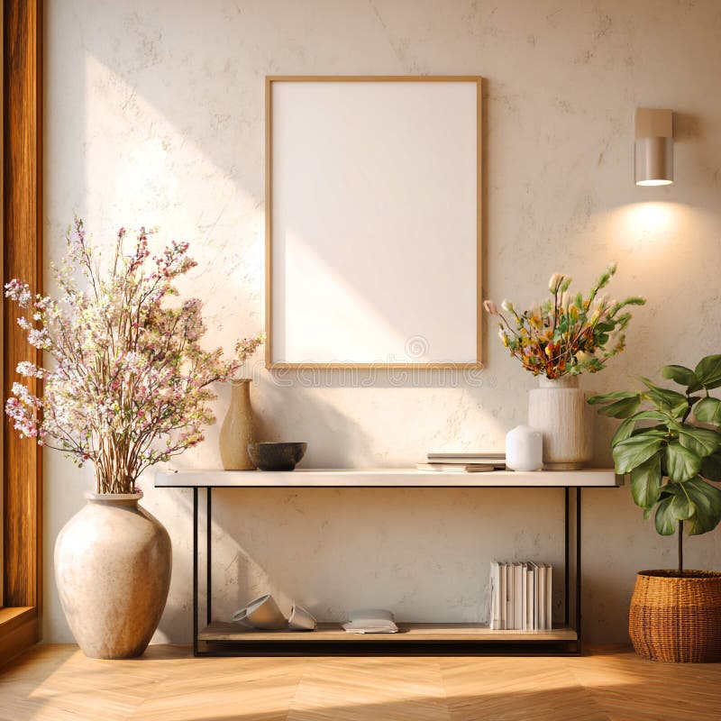 Modern Minimalist Interior Design Console Table Artwork and Plants ...