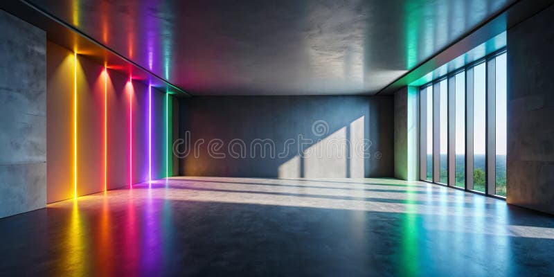Modern Minimalist Interior Design Featuring Vibrant Neon Lighting and ...
