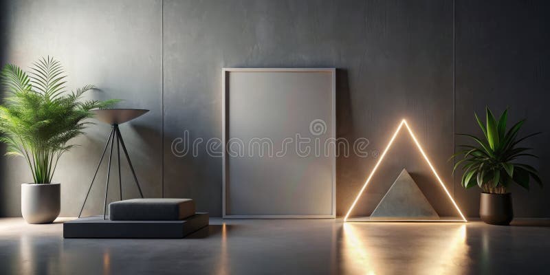 Modern Minimalist Interior Design with Illuminated Triangle and Blank ...