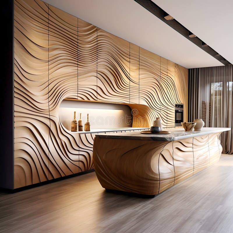 Modern Minimalist Interior Design of Kitchen with Island. AI Stock ...