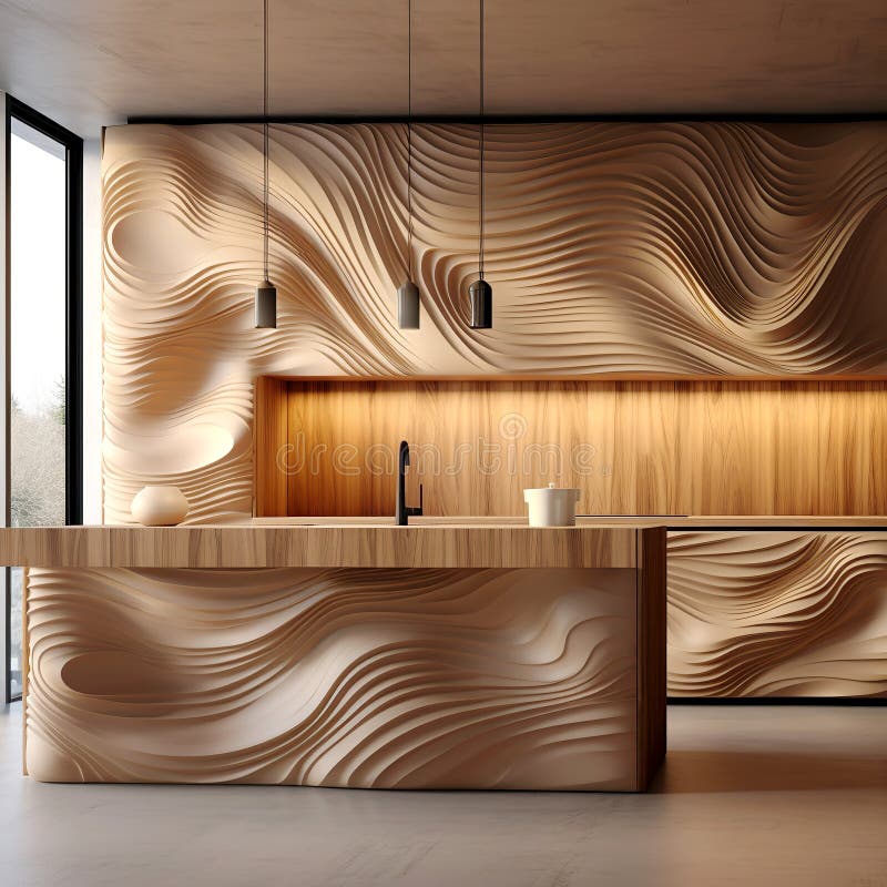 Modern Minimalist Interior Design of Kitchen with Island. AI Stock ...