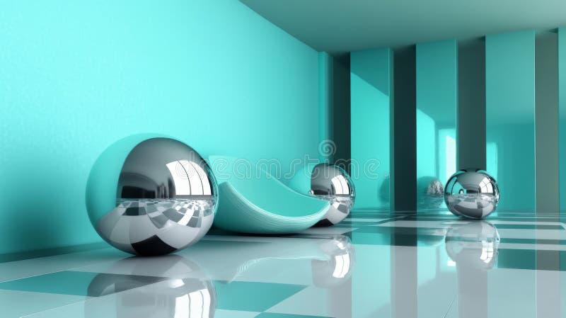 Modern Minimalist Interior Design with Reflective Spheres Stock ...