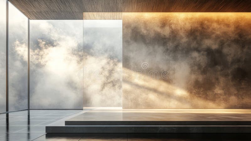 Modern Minimalist Interior Design Space with Large Window Stock ...