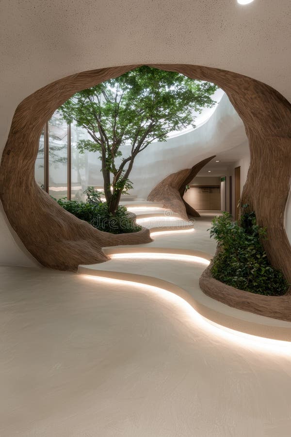 Modern Minimalist Interior Design with a Tree in the Middle of a ...