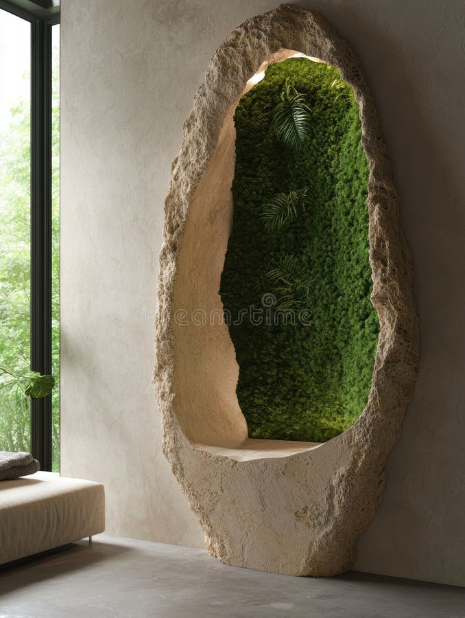 Modern Minimalist Interior Design with a Unique Moss Wall Feature Stock ...