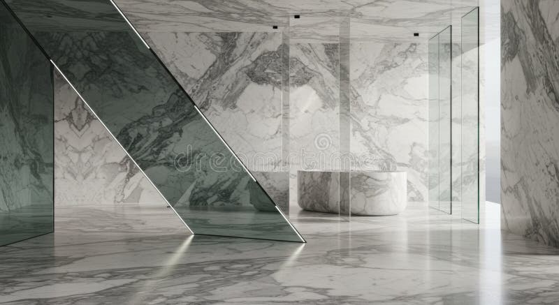 Modern Minimalist Interior Design with White Marble and Glass Stock ...