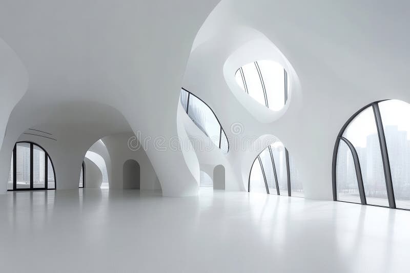 A Modern, Minimalist Interior Featuring Organic Shapes and Large ...