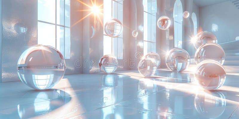 Modern Minimalist Interior with Floating Glass Spheres and Soft ...