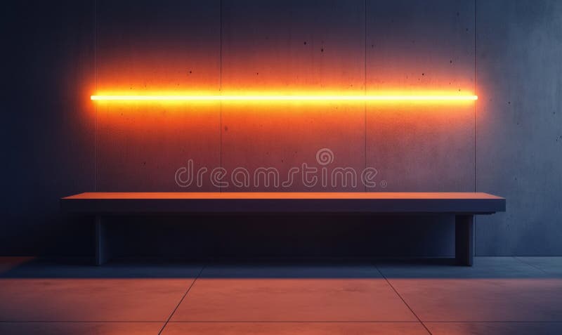 Modern Minimalist Interior with Glowing Neon Light and Sleek Bench ...