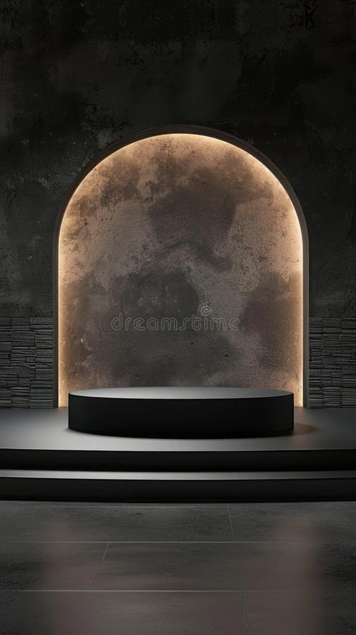 Modern Minimalist Interior with Illuminated Arch and Circular Platform ...