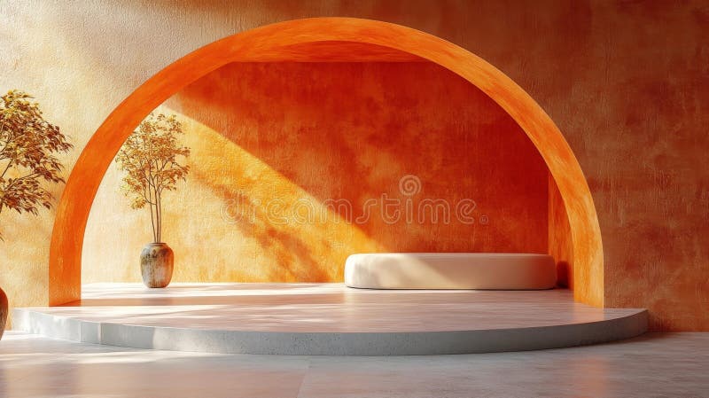 Modern Interior Design with Elegant Orange Arch and Sofa Stock ...