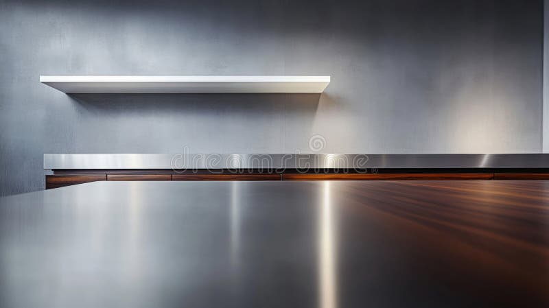 Modern Minimalist Interior with Metal Table and White Shelf Stock ...