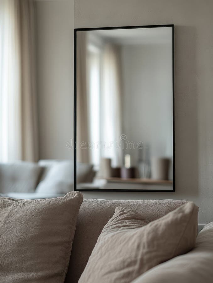 Modern Minimalist Interior with Mirror and Neutral Decor. Stock Image ...