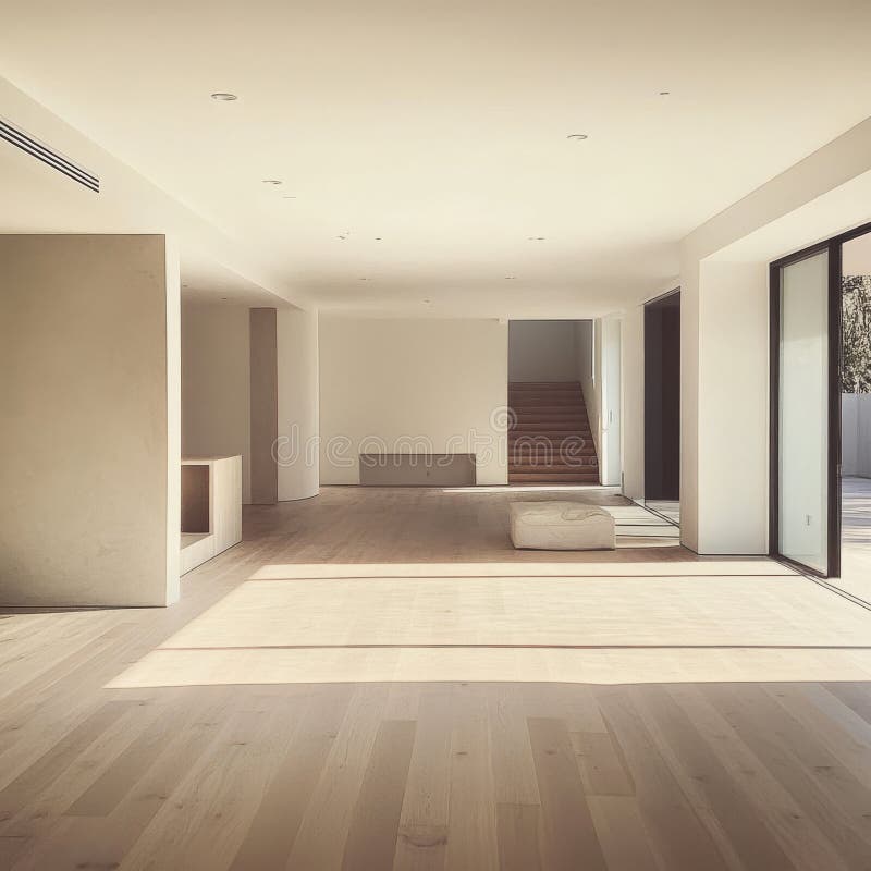 Modern Minimalist Interior with Natural Light and Wooden Flooring Stock ...