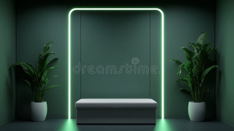 Modern Minimalist Interior with Neon Light and Plants Stock ...