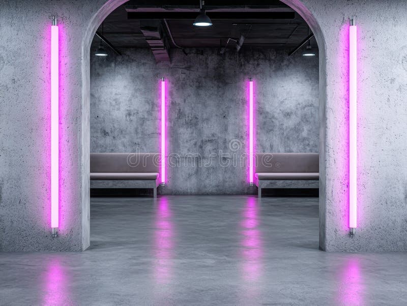 Modern Minimalist Interior with Neon Lighting Stock Illustration ...