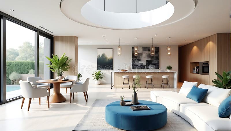 Modern Minimalist Interior, Open Plan Living Space, Luxury Spacious ...