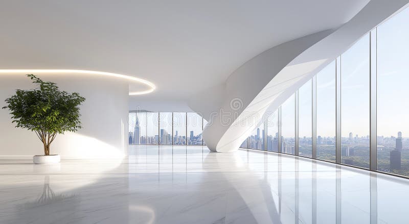 Modern Minimalist Interior with Panoramic City View in Bright Daylight ...