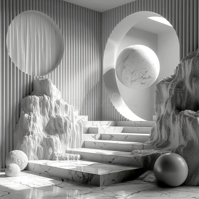 Modern Minimalist Interior with Sculptural Elements and Spherical ...