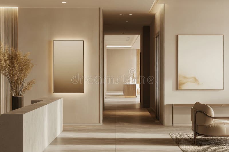 A Modern, Minimalist Interior with Soft Lighting and Neutral Tones ...
