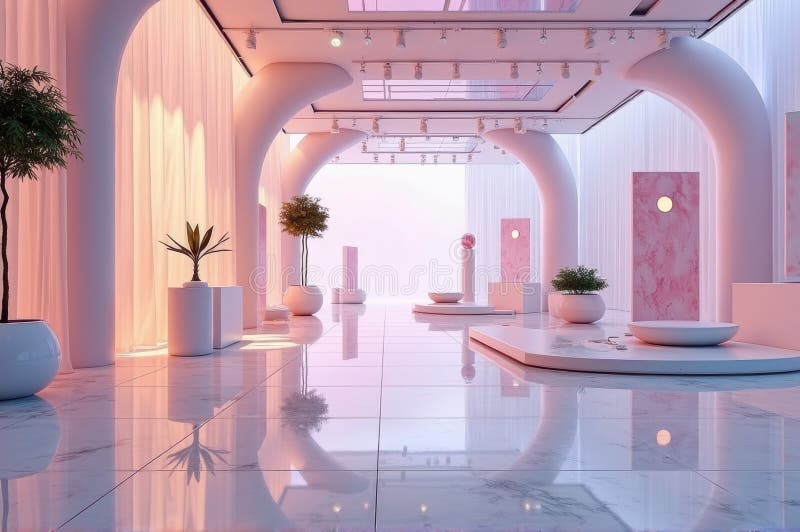 Modern Minimalist Interior Soft Pink Lighting Curved Architecture Stock ...