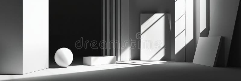 Modern Minimalist Interior with Sphere Geometric Shapes and Sunlight ...