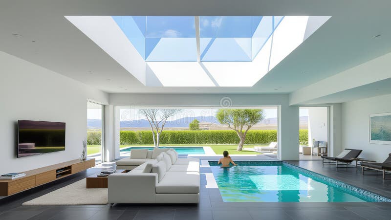 Modern Minimalist Interior with Swimming Pool and Natural Light Stock ...