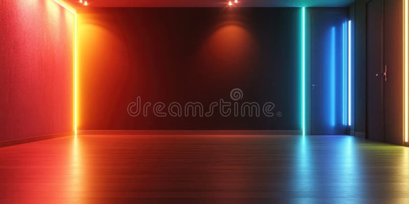 Modern Minimalist Interior with Vibrant Neon Lighting in Empty Room ...