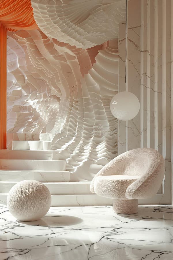 Modern Minimalist Interior with Wavy Wall Generated Using AI. Stock ...