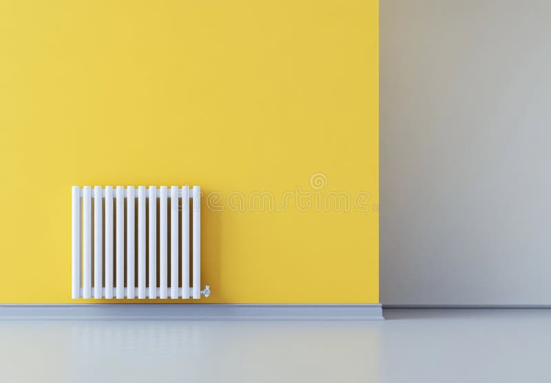 Modern Minimalist Interior with a Yellow Wall and White Radiator Stock ...