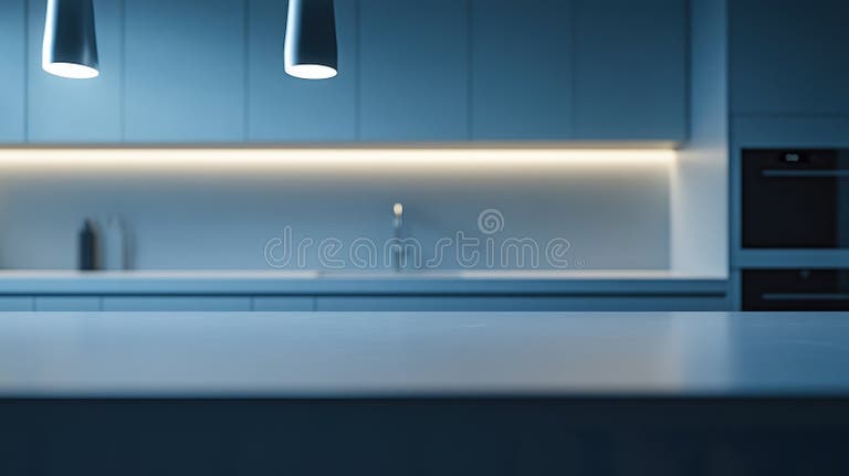 Modern Minimalist Kitchen with Ambient Lighting and Sleek Design Stock ...